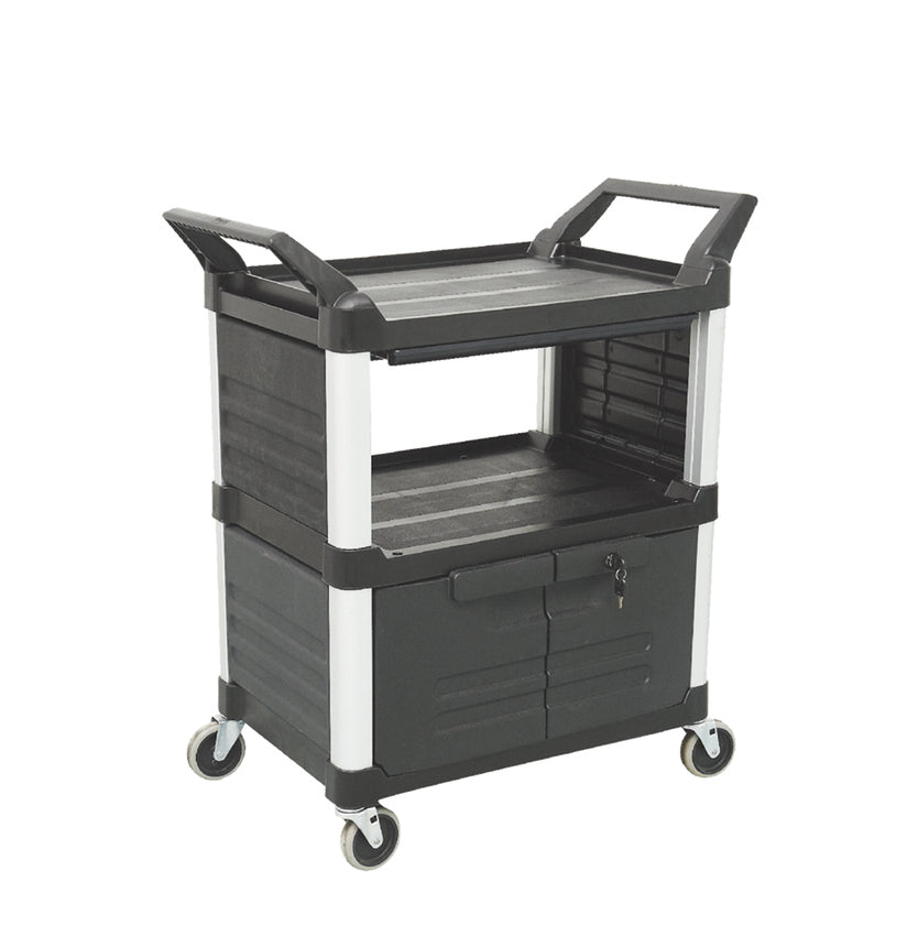 Trust Hi5 3 Shelf Utility Cart with Lockable Door & Sliding Drawer - R ...